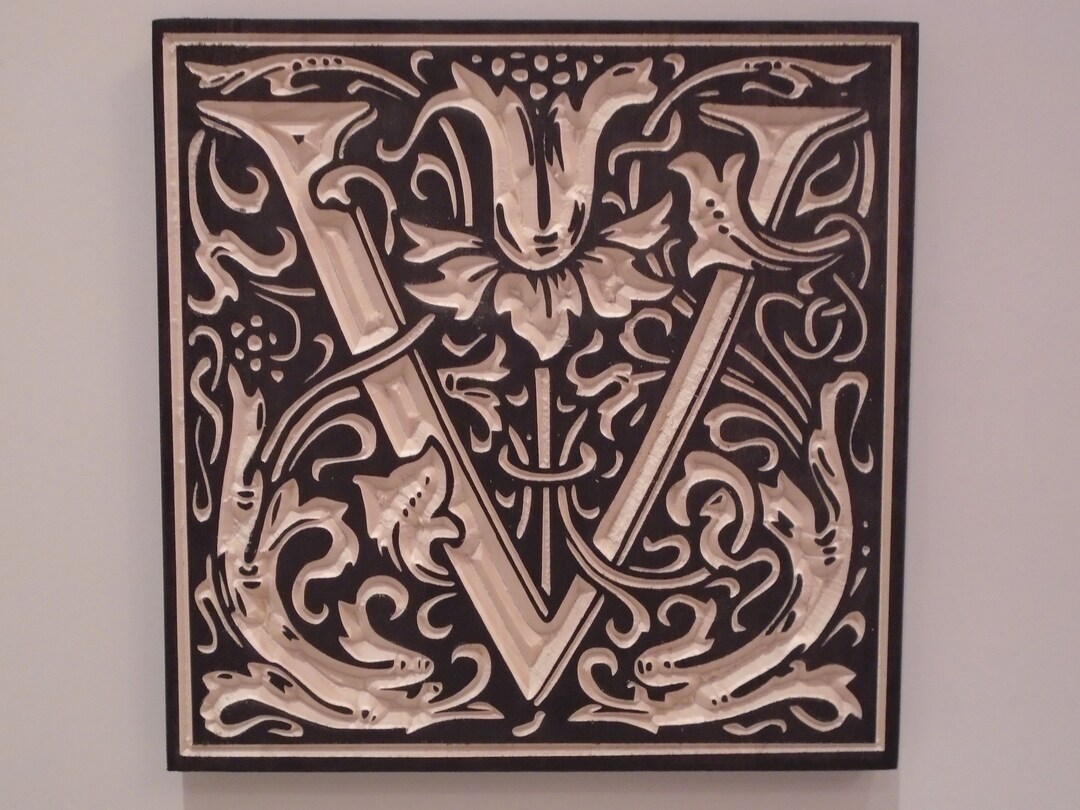 Illuminated Letter V, Wood Wall Art, Wood Engraving, William Morris ...