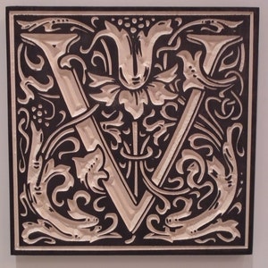 Illuminated Letter V Wood Wall Art Wood Engraving William | Etsy