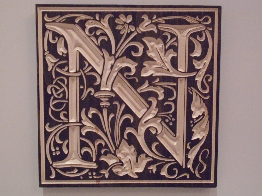 Illuminated Letter N, Wood Wall Art, Wood Engraving, William Morris ...