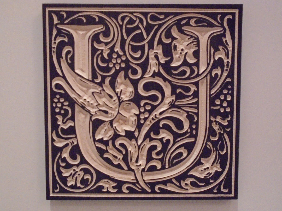 Illuminated Letter U, Wood Wall Art, Wood Engraving, William Morris ...