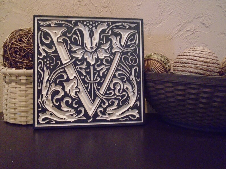 Illuminated Letter V Wood Wall Art Wood Engraving William - Etsy