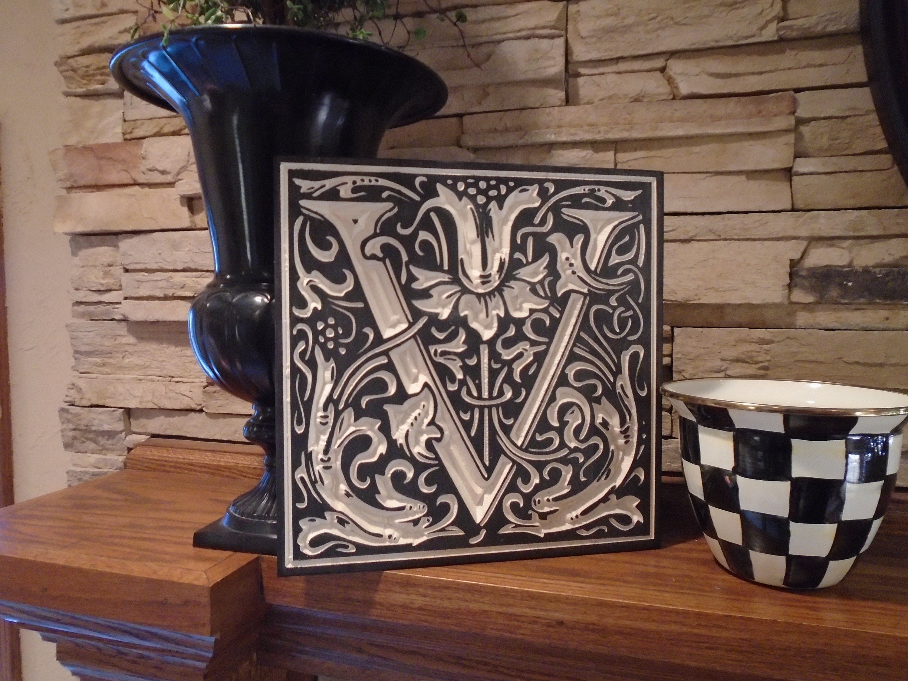 Illuminated Letter V Wood Wall Art Wood Engraving William - Etsy