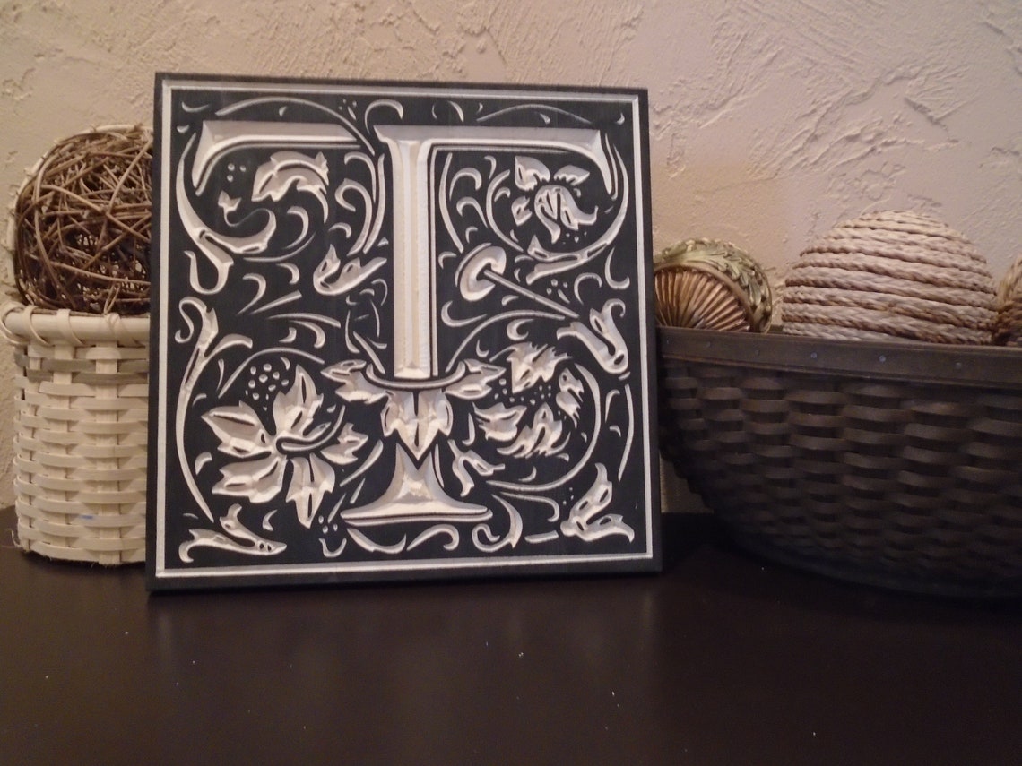 Illuminated Letter T Wood Wall Art Wood Engraving William - Etsy