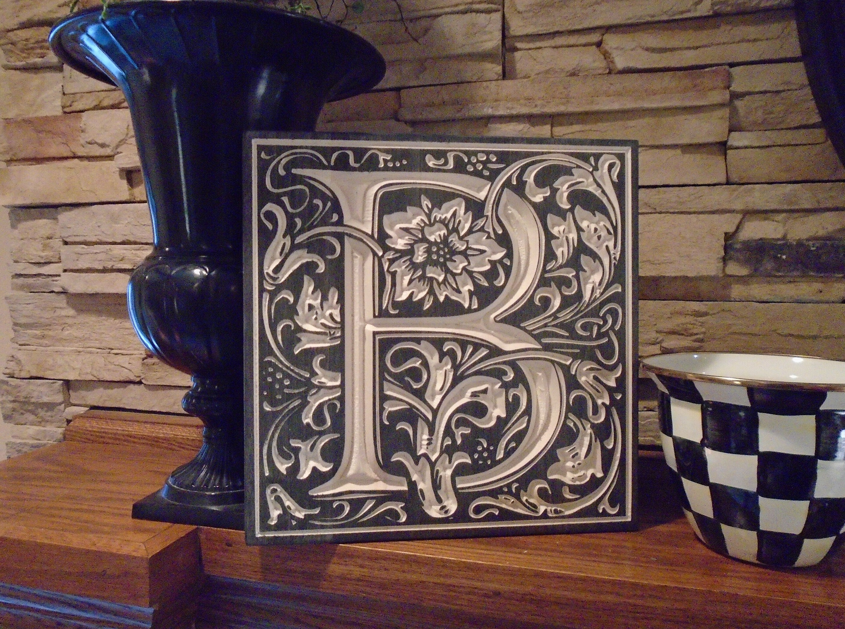 Illuminated Letter B Wood Wall Art Wood Engraving William - Etsy