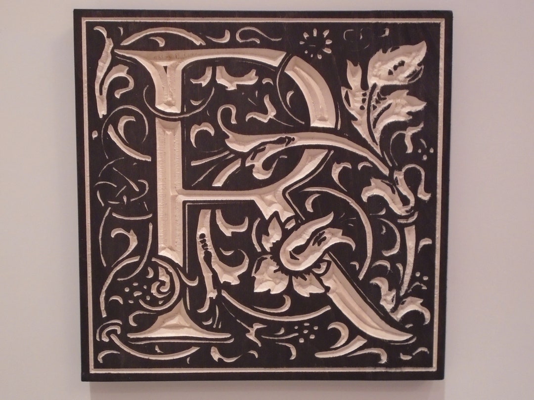 Illuminated Letter R, Wood Wall Art, Wood Engraving, William Morris ...
