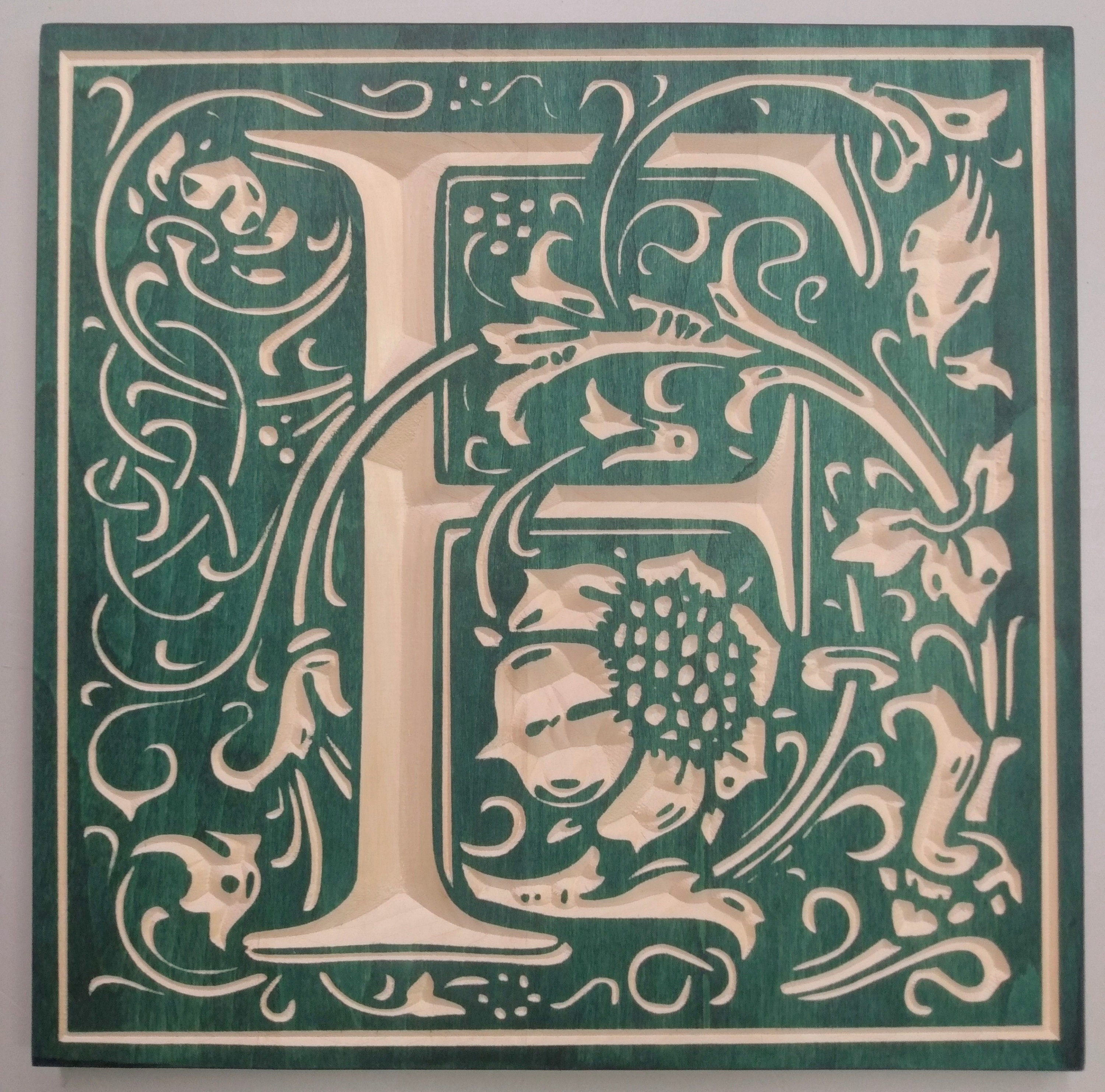 Illuminated Letter F Wood Wall Art Wood Engraving William - Etsy