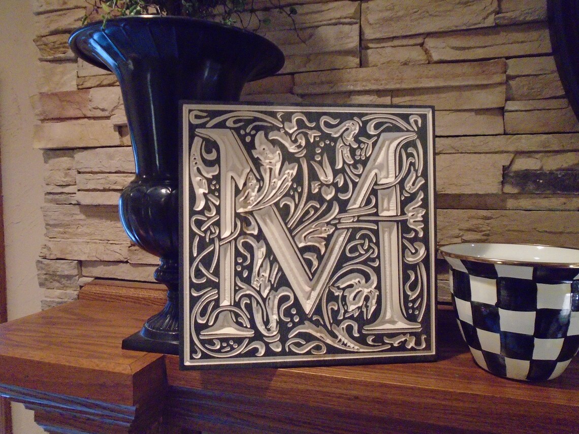 Illuminated Letter M, Wood Wall Art, Wood Engraving, William Morris ...