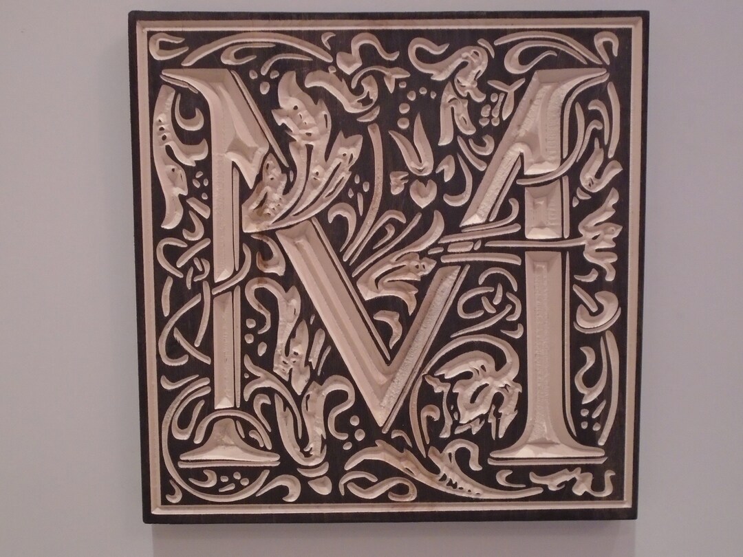 Illuminated Letter M, Wood Wall Art, Wood Engraving, William Morris ...