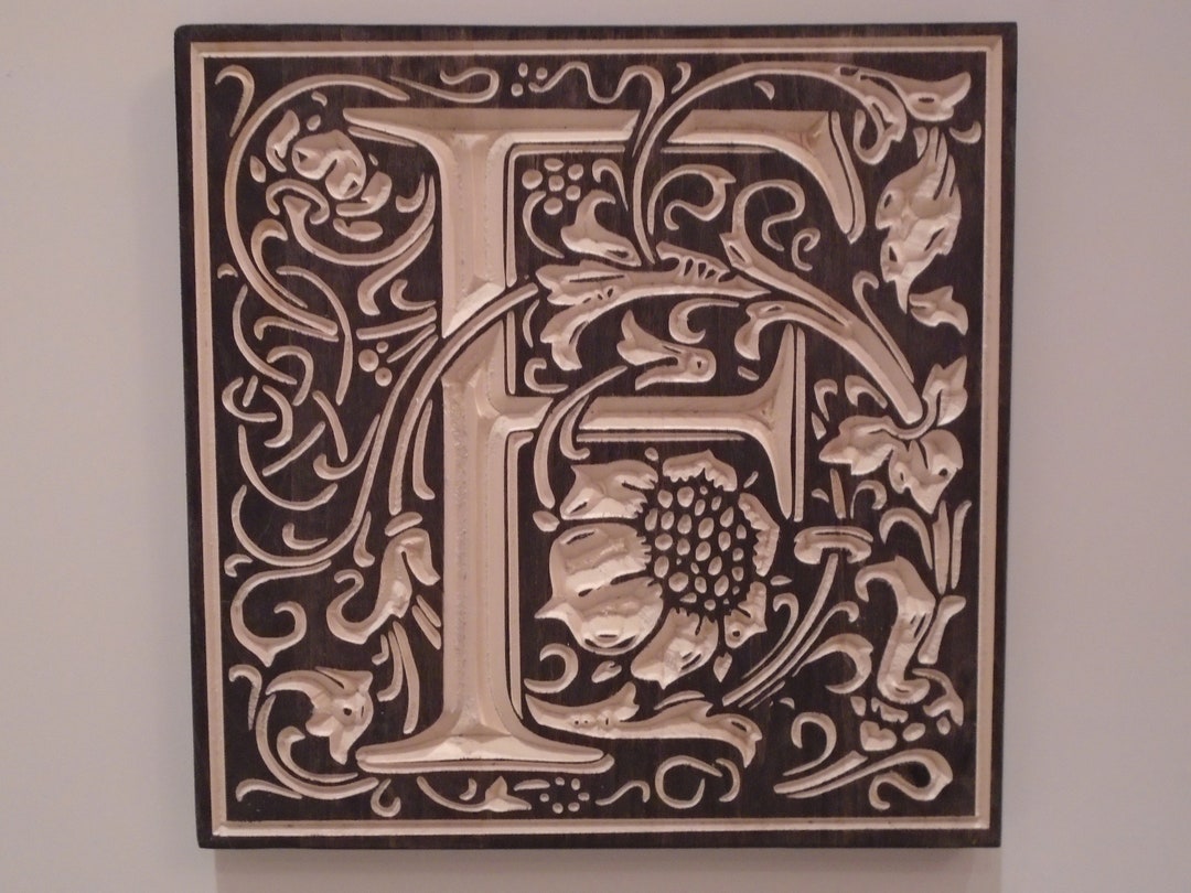 Illuminated Letter F Wood Wall Art Wood Engraving William - Etsy