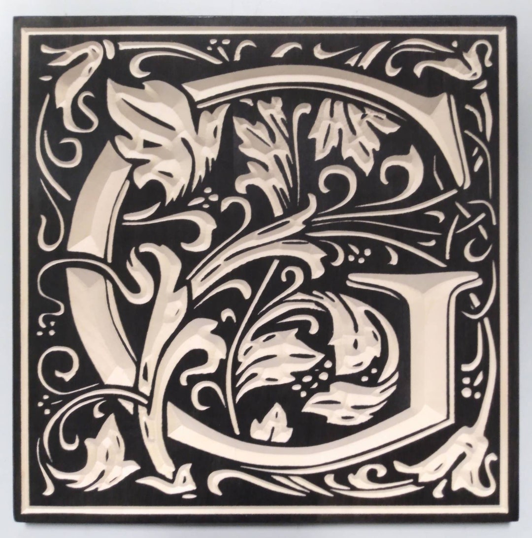 Illuminated Letter G, Wood Wall Art, Wood Engraving, William Morris ...