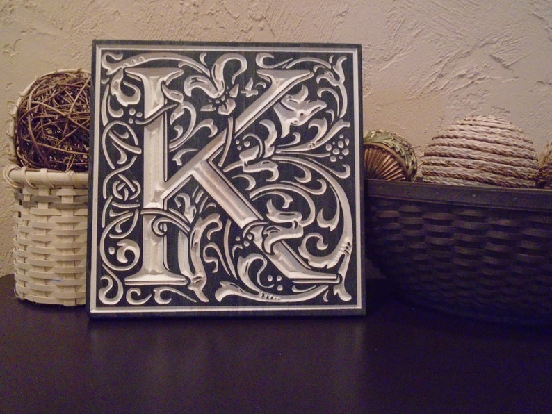 Illuminated Letter K Wood Wall Art Wood Engraving William - Etsy