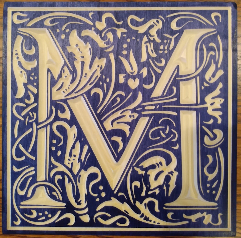 Illuminated Letter M, Wood Wall Art, Wood Engraving, William Morris ...