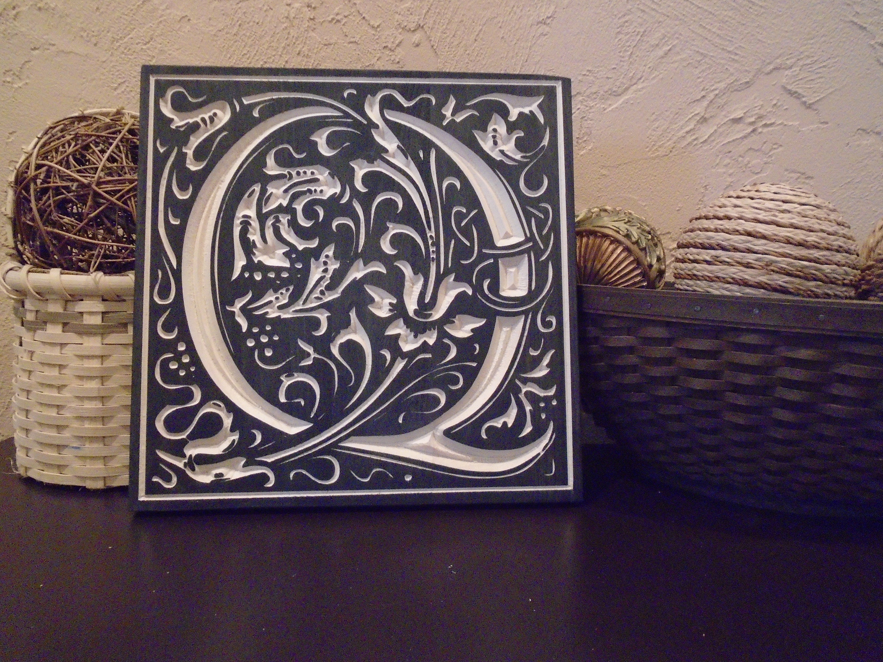 Illuminated Letter Q Wood Wall Art Wood Engraving William - Etsy