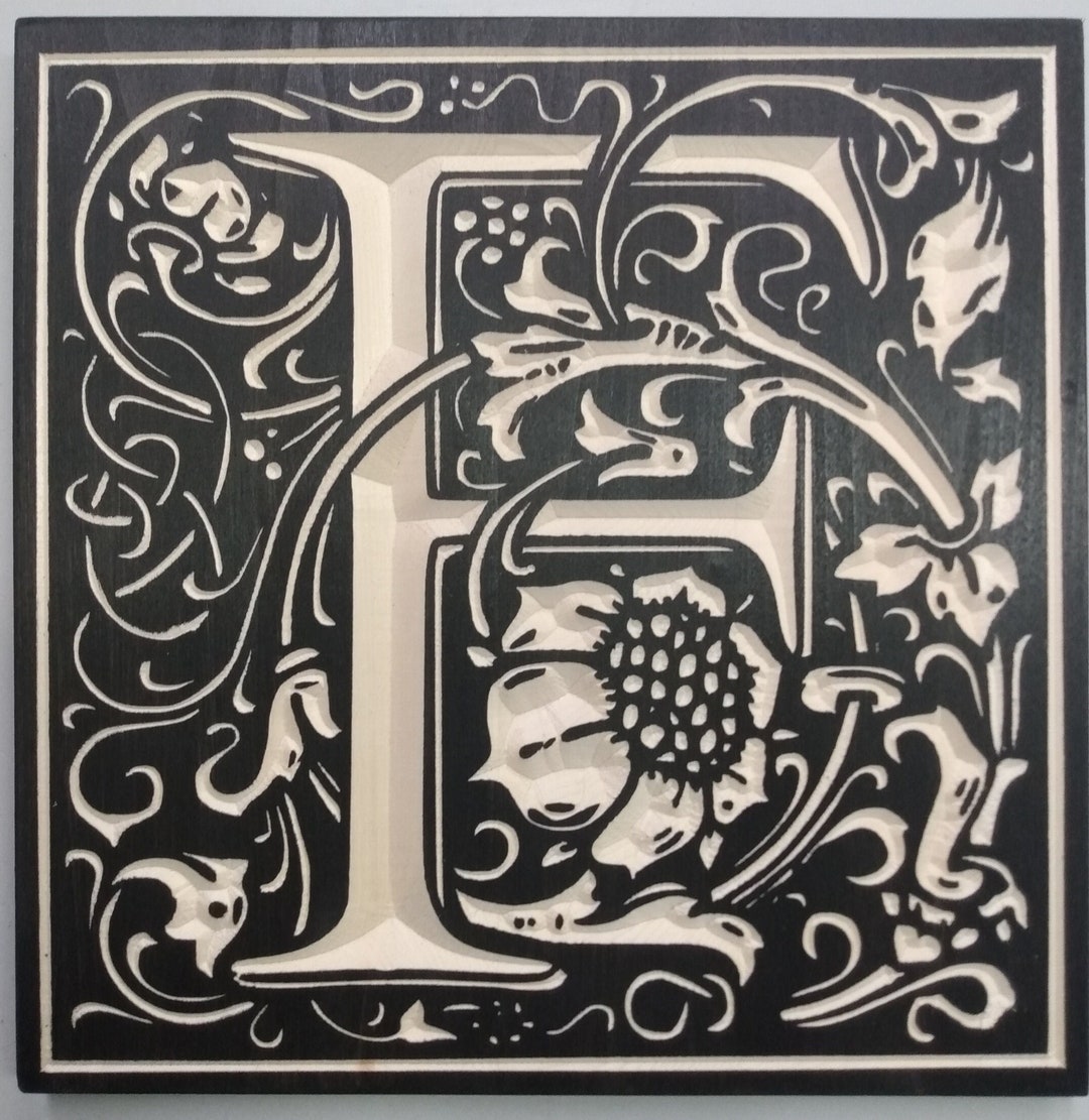 Illuminated Letter F, Wood Wall Art, Wood Engraving, William Morris ...