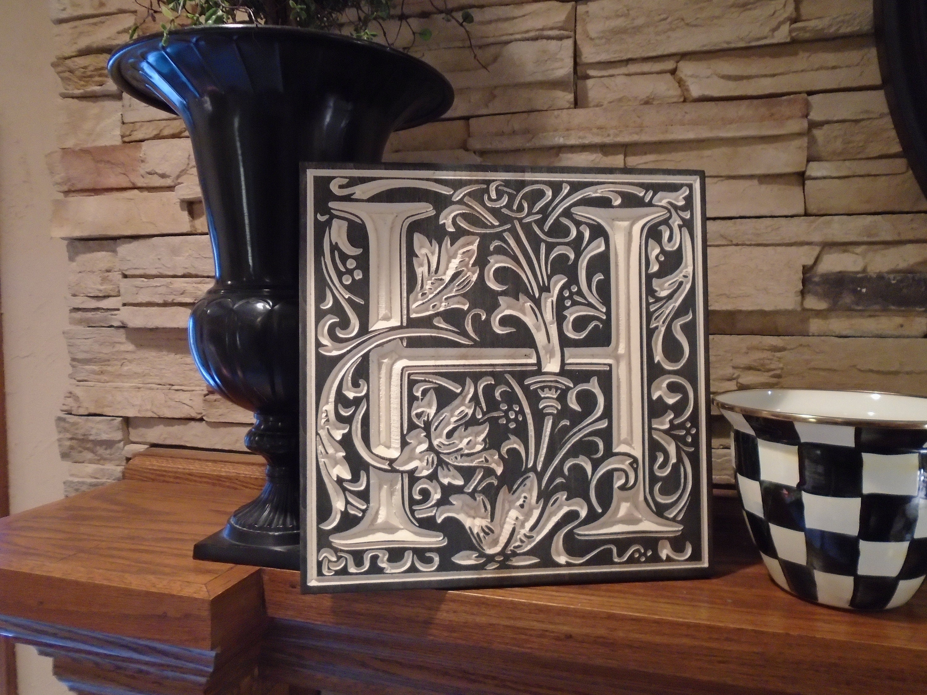 Illuminated Letter H, Wood Wall Art, Wood Engraving, William Morris ...