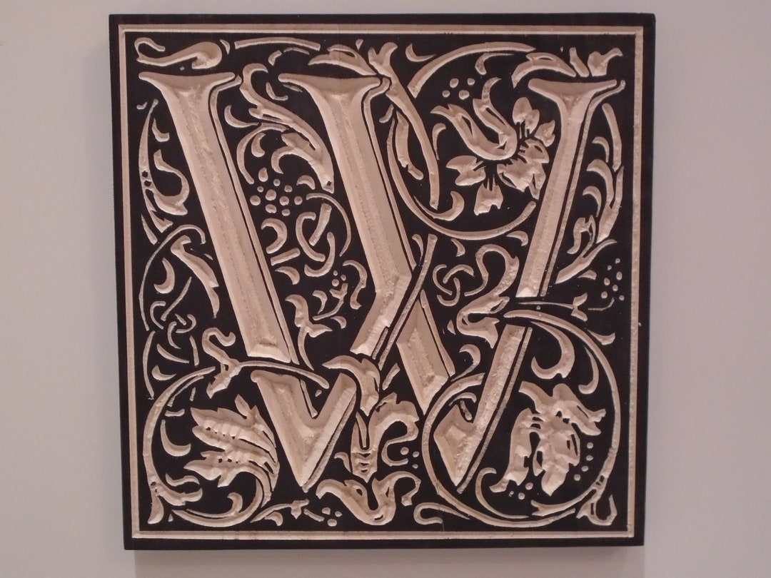 Illuminated Letter W, Wood Wall Art, Wood Engraving, William Morris ...
