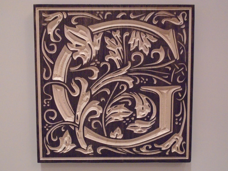 Illuminated Letter G Wood Wall Art Wood Engraving William | Etsy