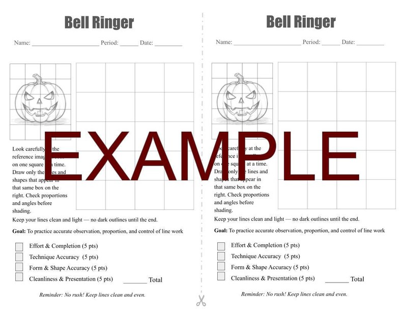 Halloween Art Bell Ringers | Print & Go Grid Drawing Warm-ups | Middle ...