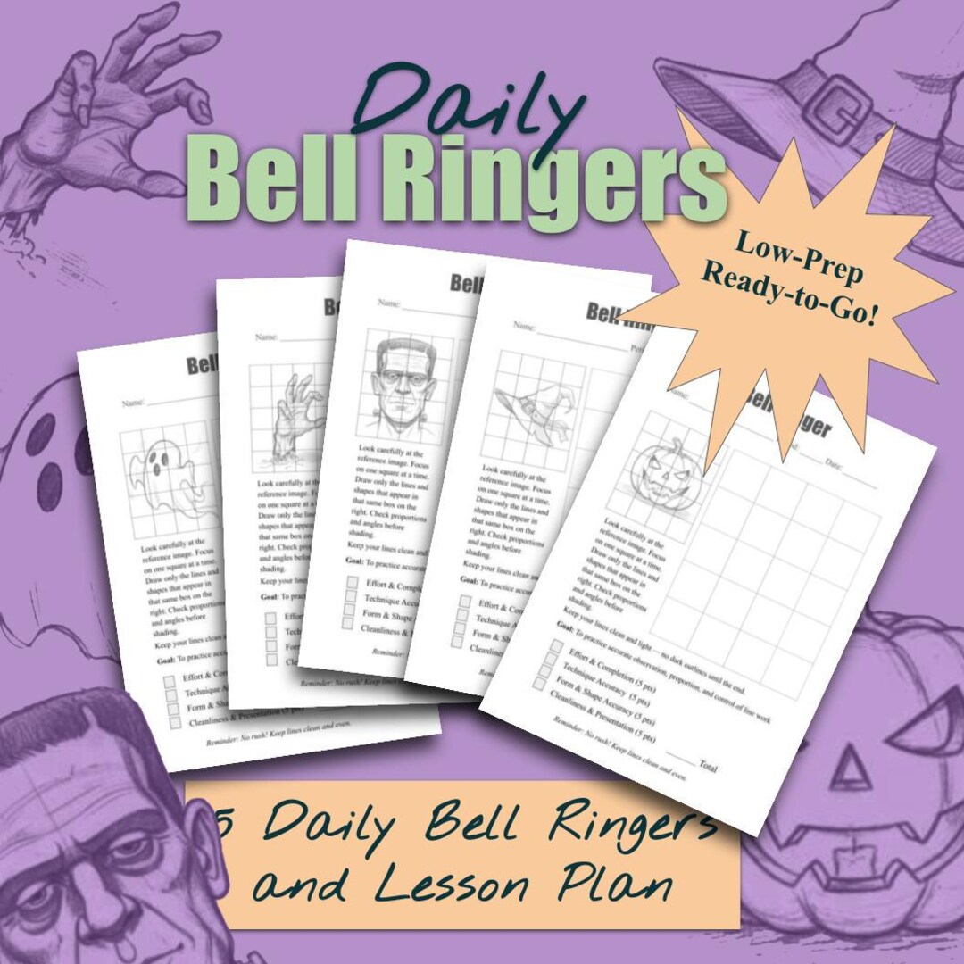 Halloween Art Bell Ringers | Print & Go Grid Drawing Warm-ups | Middle ...