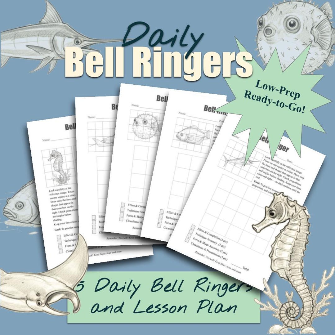 Marine Animals Theme Art Bell Ringers | Print & Go Grid Drawing Warm ...