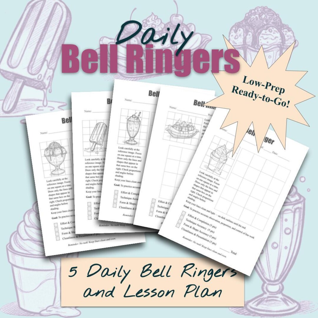 Ice Cream Theme Art Bell Ringers | Print & Go Grid Drawing Warm-ups ...