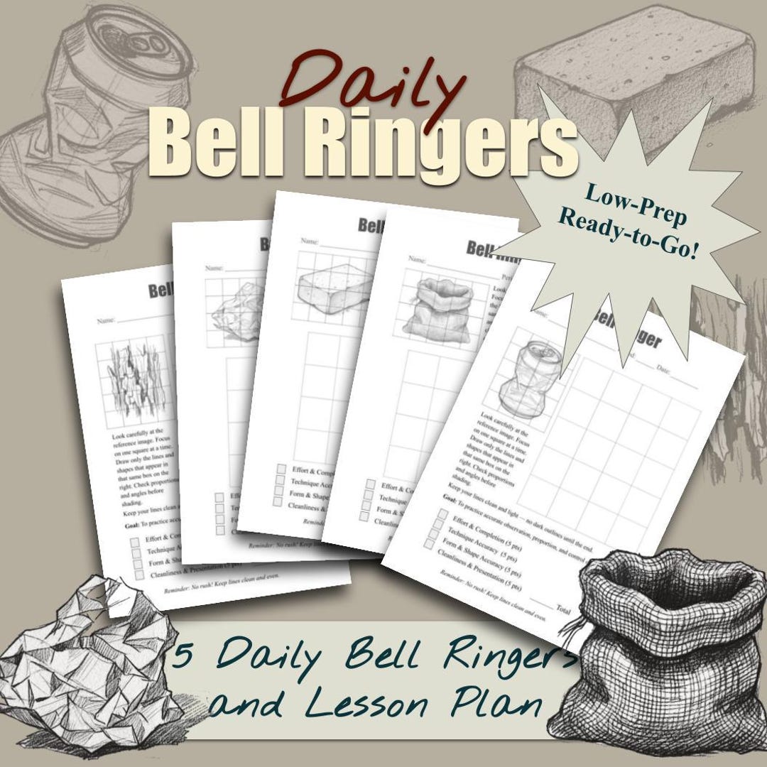 Texture Art Bell Ringers | Print & Go Grid Drawing Warm-ups | No-prep ...
