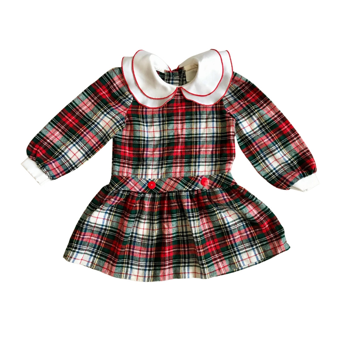 Vintage Girls' Tartan Plaid Dress With Peter Pan Collar - Etsy