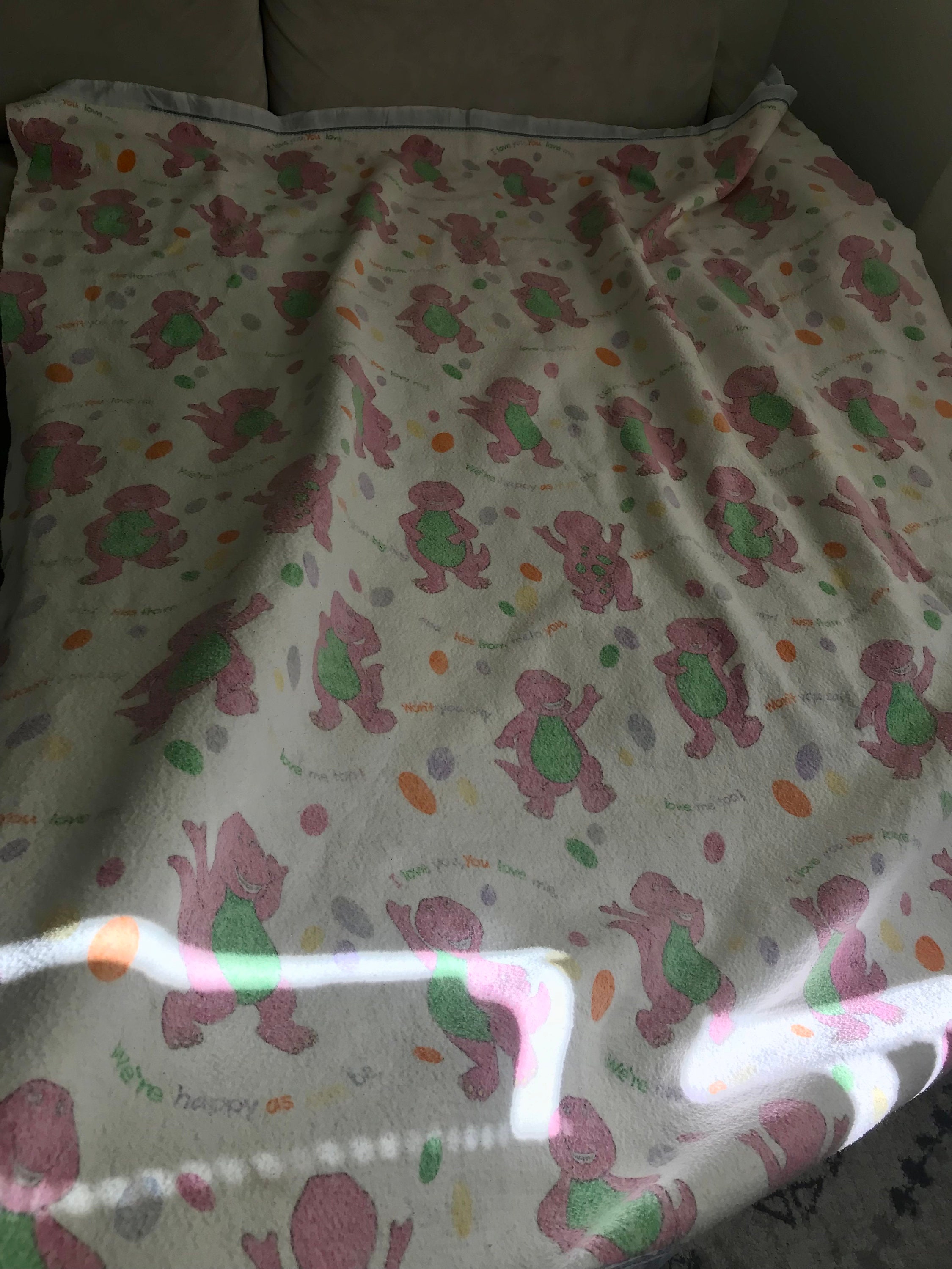 Vintage Barney Blanket Kids Bedding Kids Bedroom Decor Purple Dinosaur ...