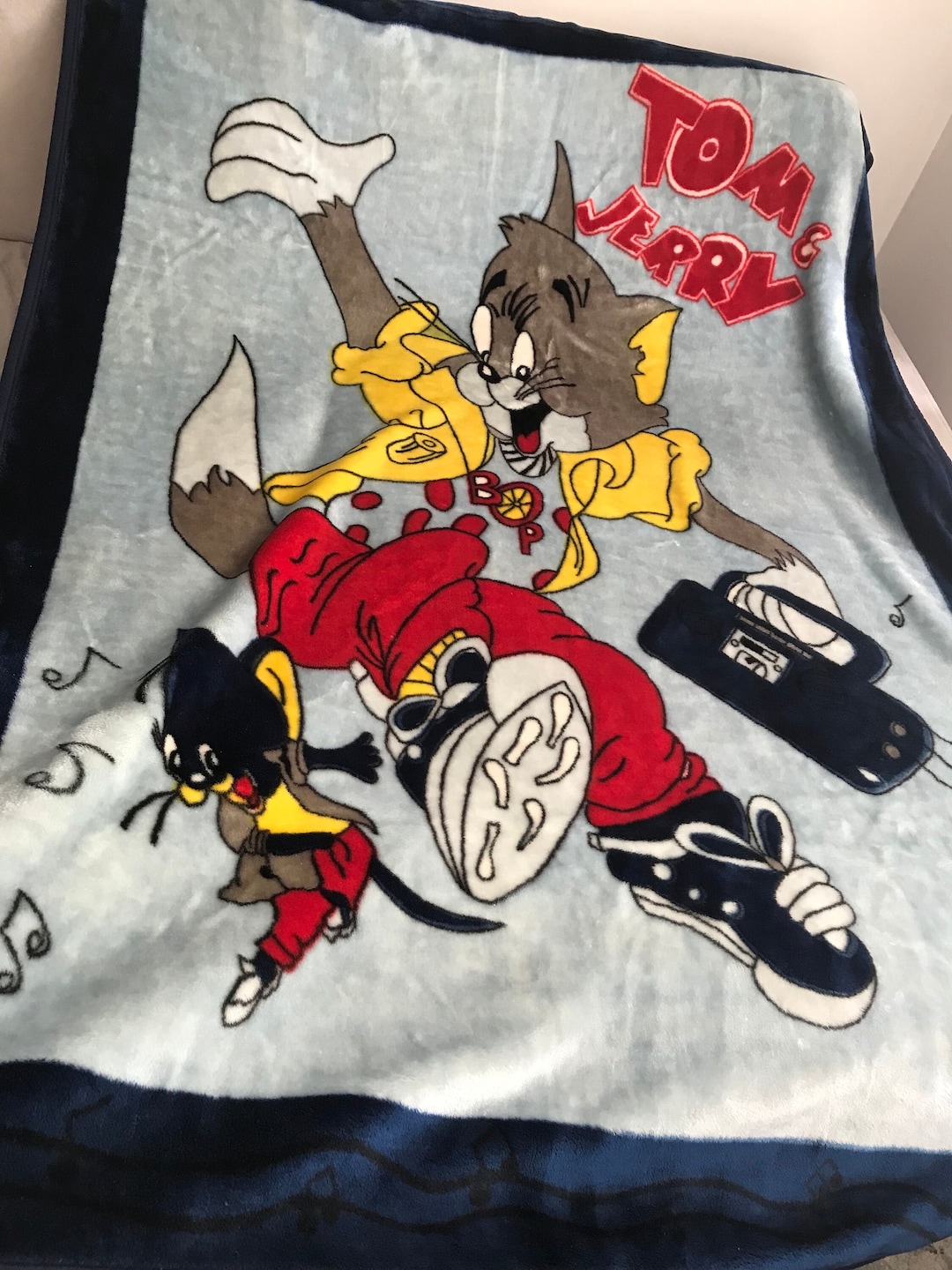 Vintage Fuzzy Tom & Jerry Blanket 62x 86 Made in Germany Super Soft Tom ...