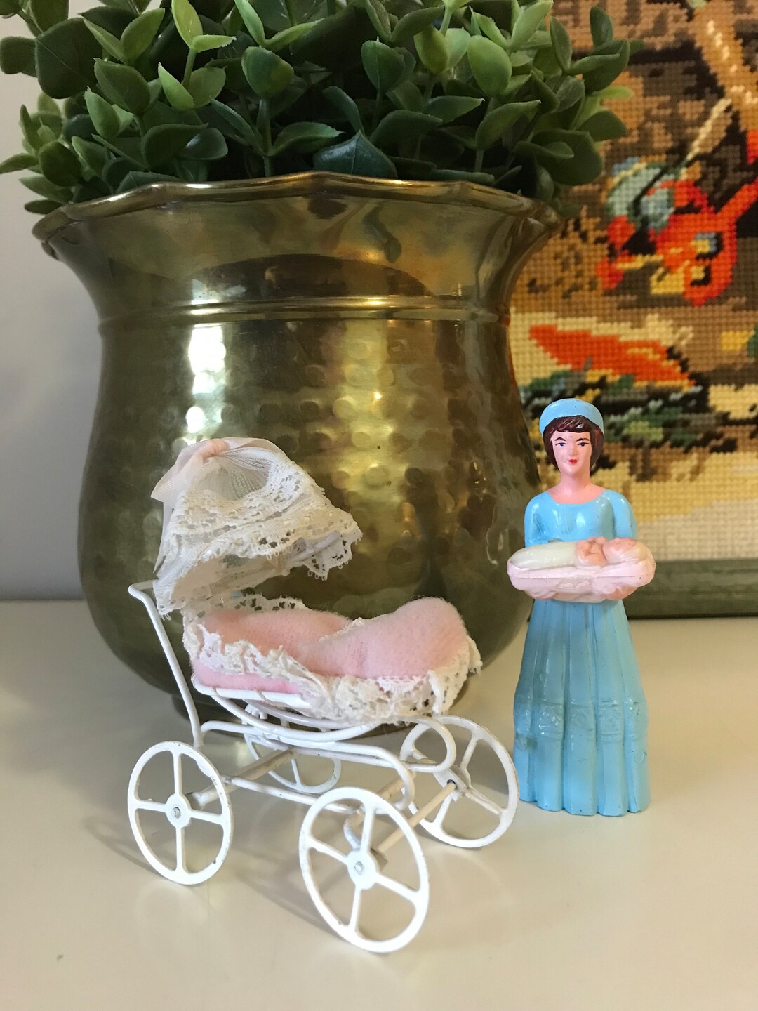 Vintage Wire Pram and Plastic Mother and Baby - Mismatched Lot of ...
