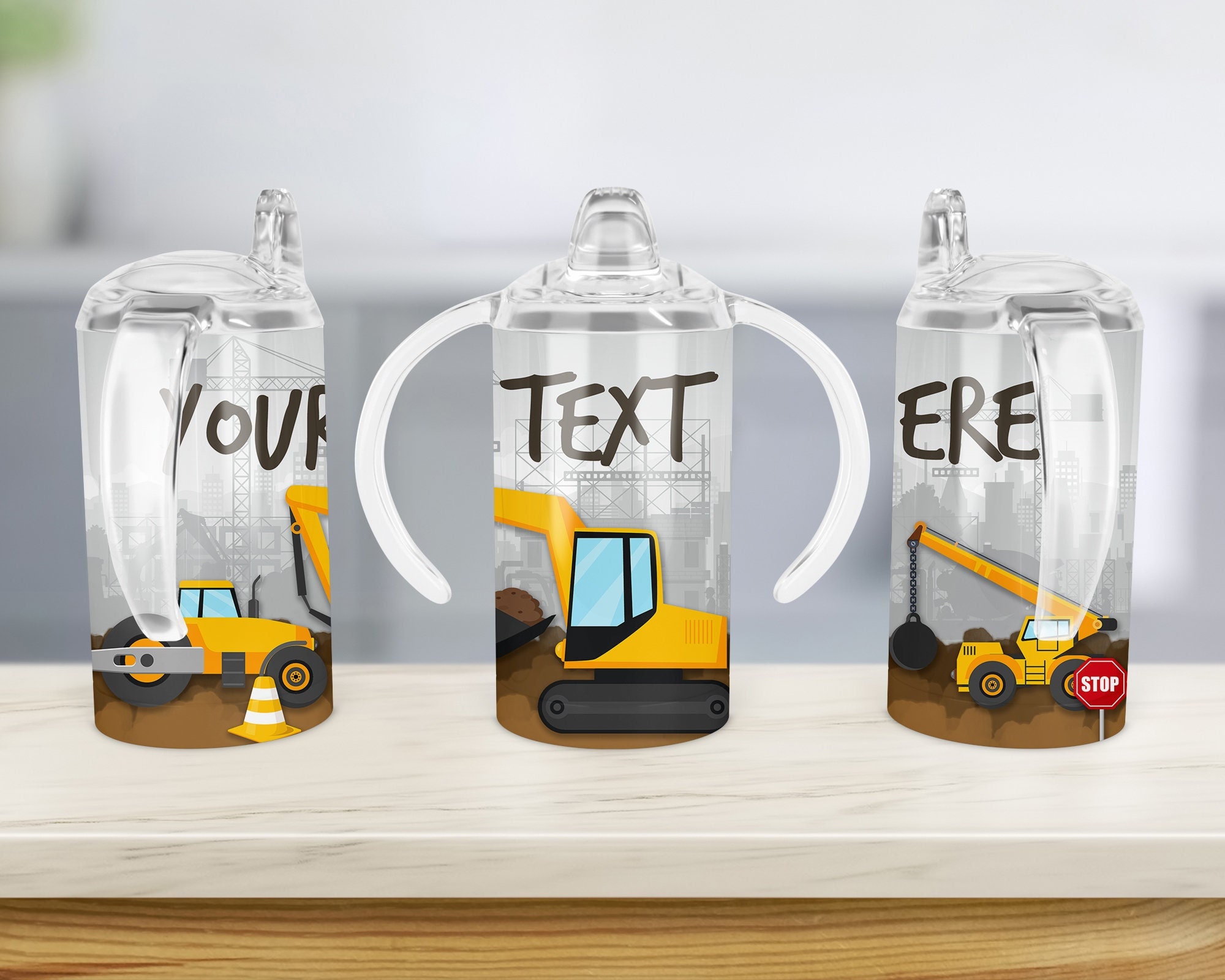 Sublimation Design Construction Trucks 12 Oz Kids Sippy Cup Straight ...