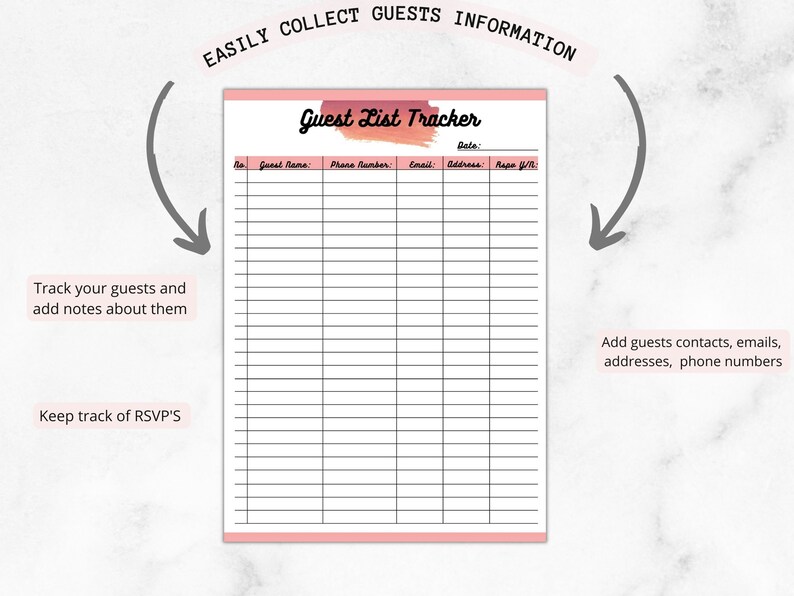 Printable Guest List Tracker Guest List Template Event List - Etsy