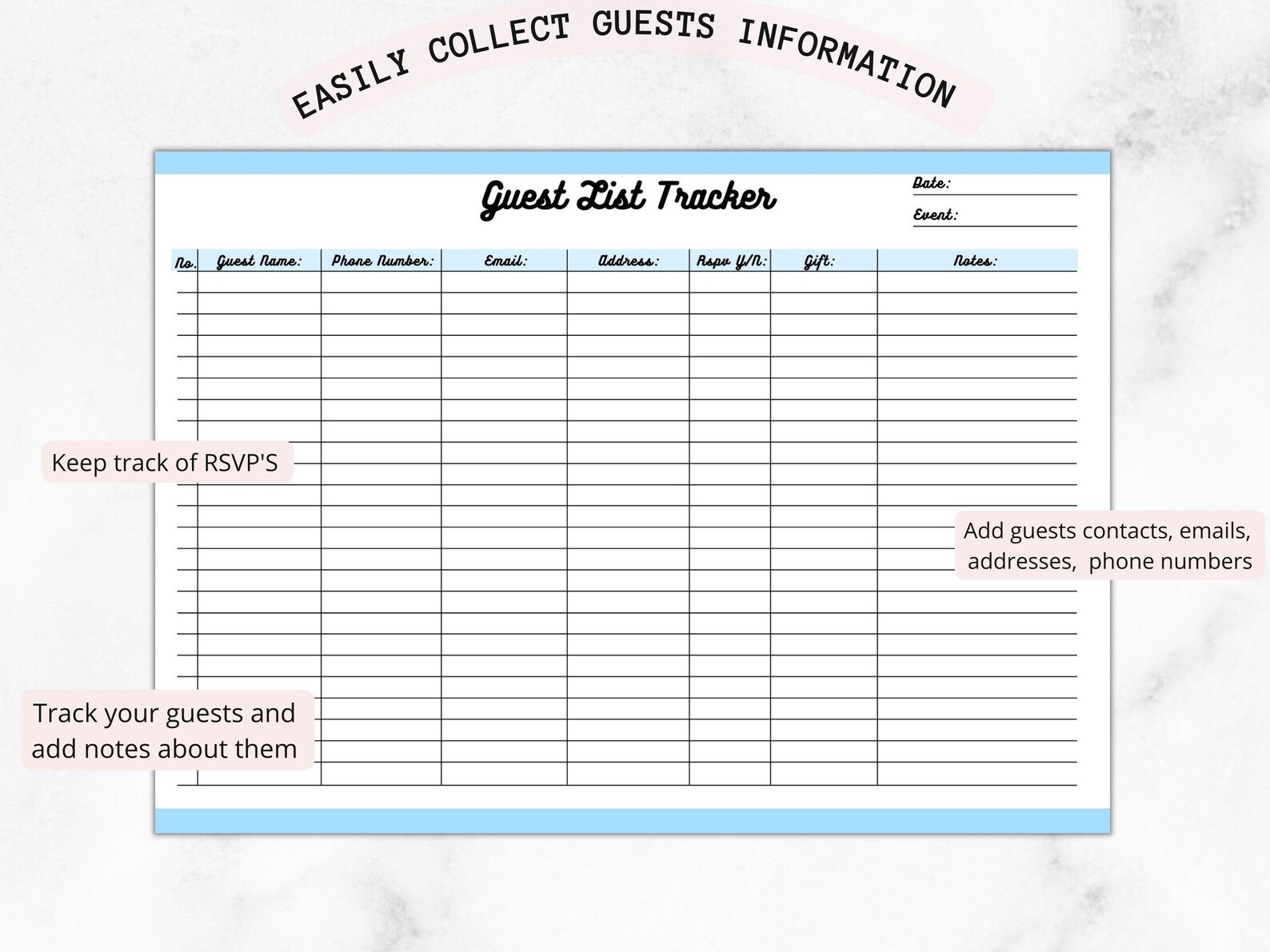 Printable Guest List Tracker Guest List Template Event List - Etsy