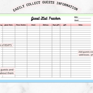 Printable Guest List Tracker Guest List Template Event List - Etsy