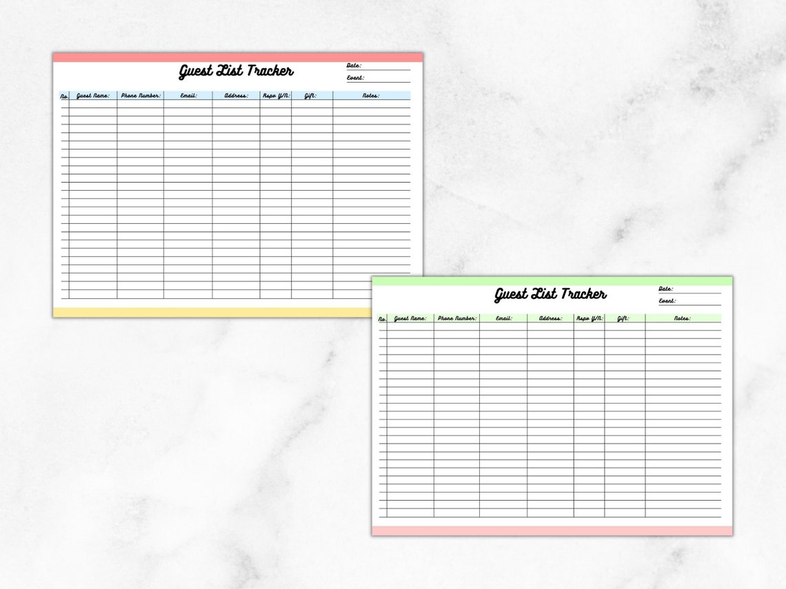 Printable Guest List Tracker Guest List Template Event List - Etsy