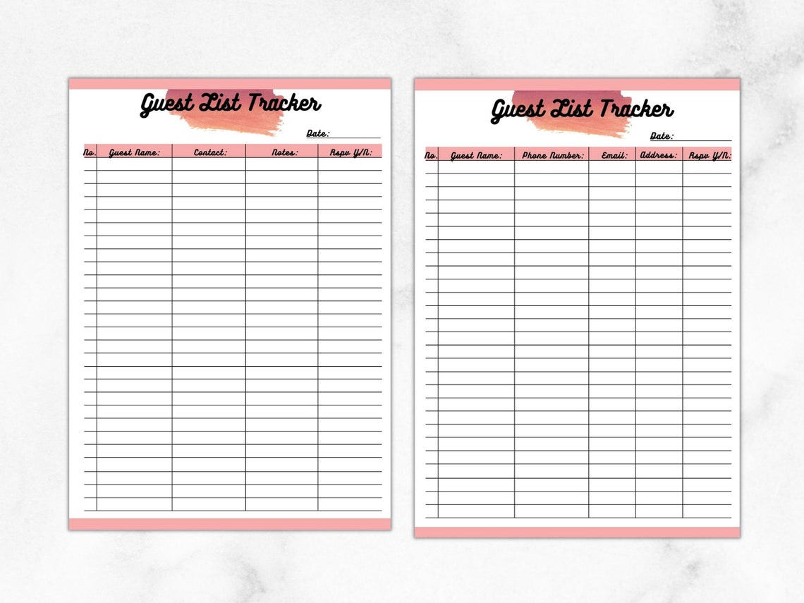 Printable Guest List Tracker Guest List Template Event List - Etsy