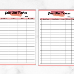 Printable Guest List Tracker Guest List Template Event List - Etsy