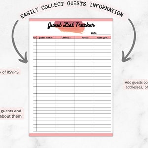Printable Guest List Tracker Guest List Template Event List - Etsy
