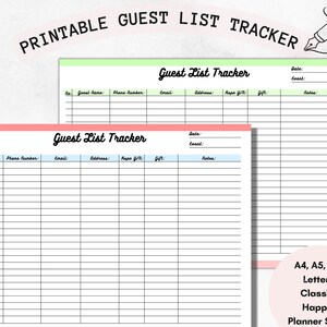 Printable Guest List Tracker Guest List Template Event List - Etsy