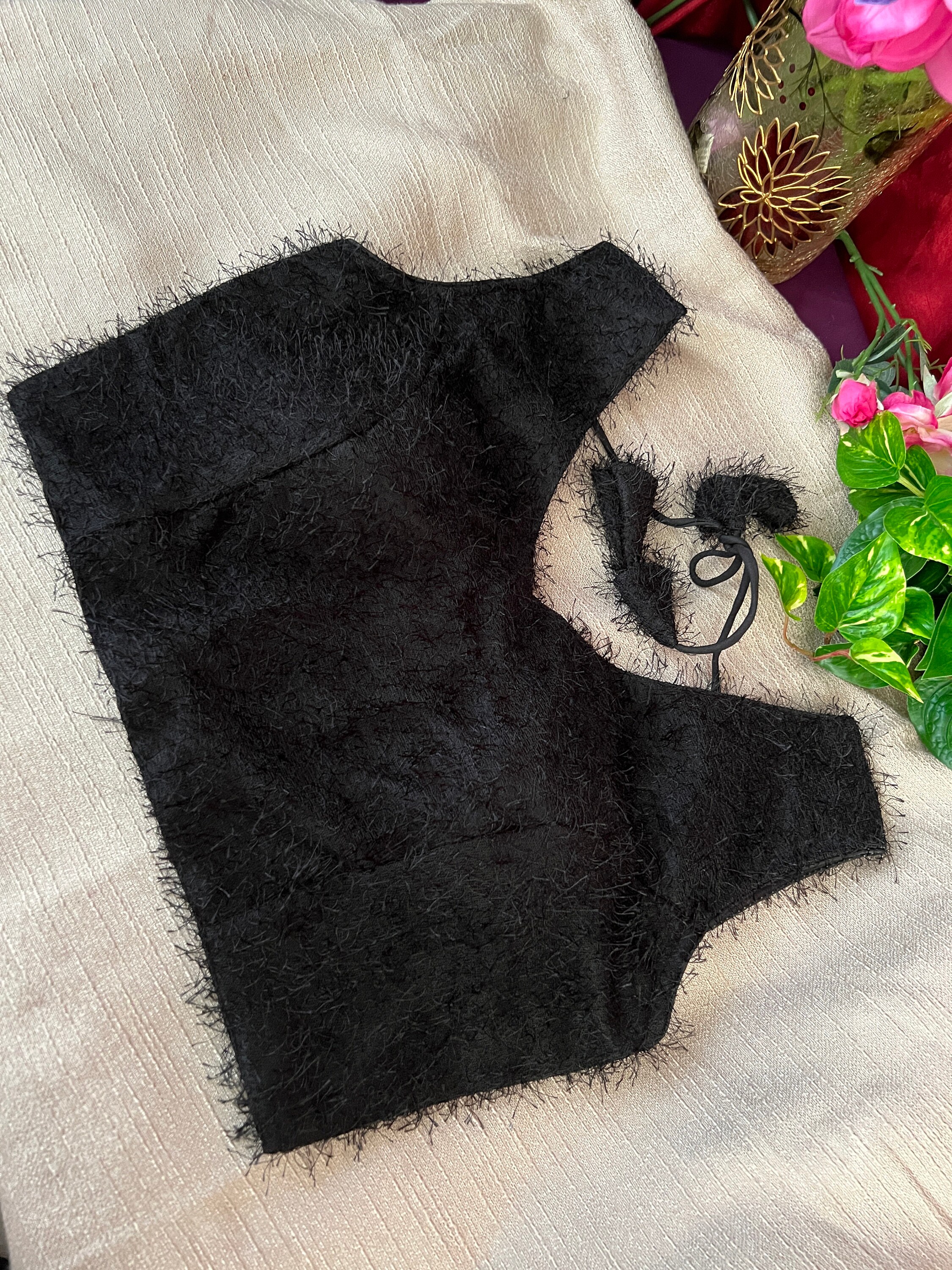 Saree Blouse Black Color Soft on Top Furry Strings /size 34 to - Etsy