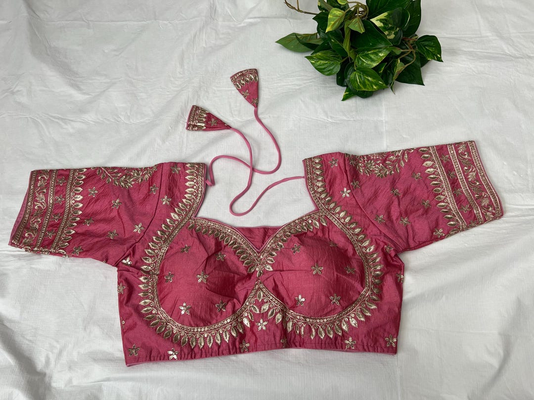 Pink Color Banarasi Silk Saree Blouse Reddy Made Padded Blouse /with ...