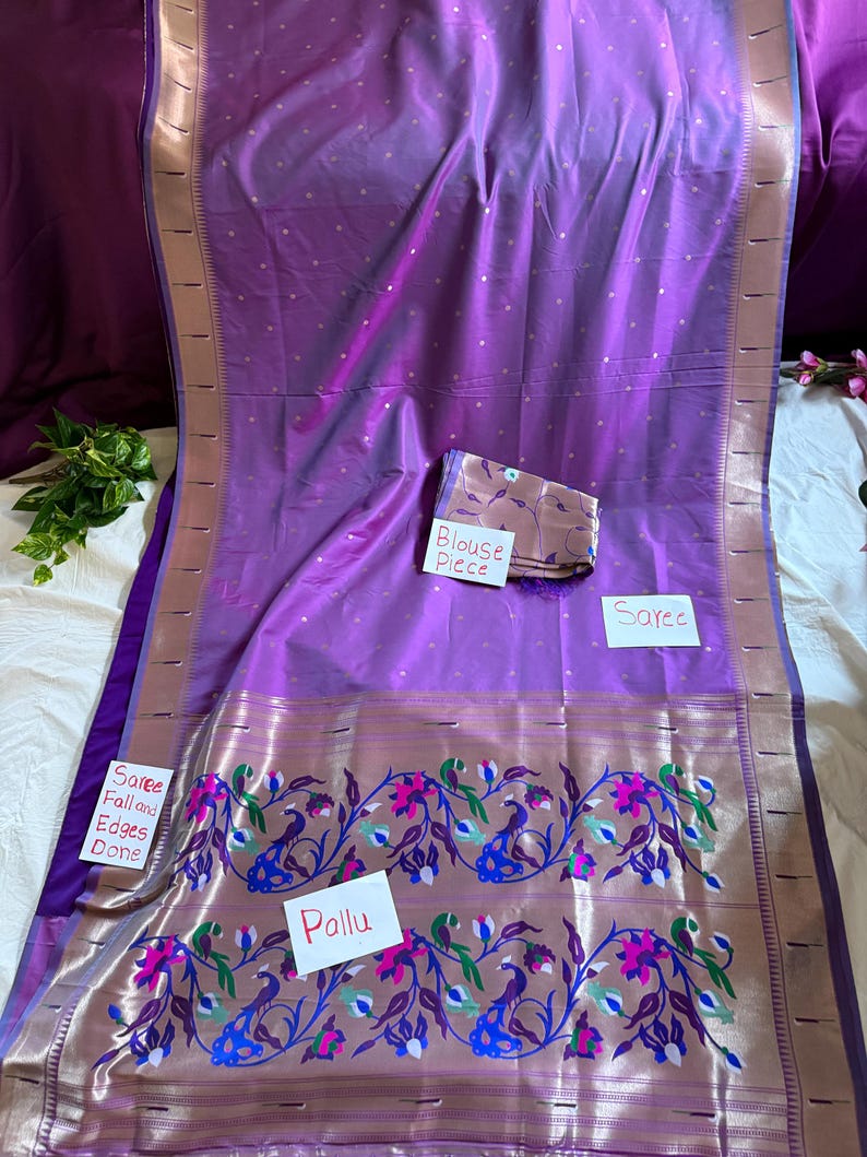 Paithani Saree/fall/edges Done/purple Color Shinyshade/soft Semi Silk ...