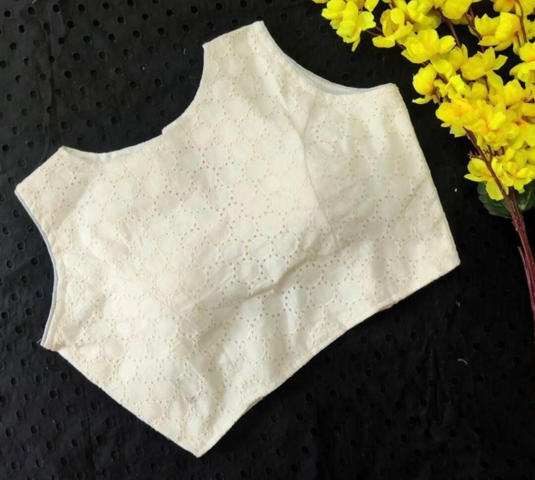 Saree Blouse White Color Soft on Top Furry Strings/size 38/ 2 Inches ...