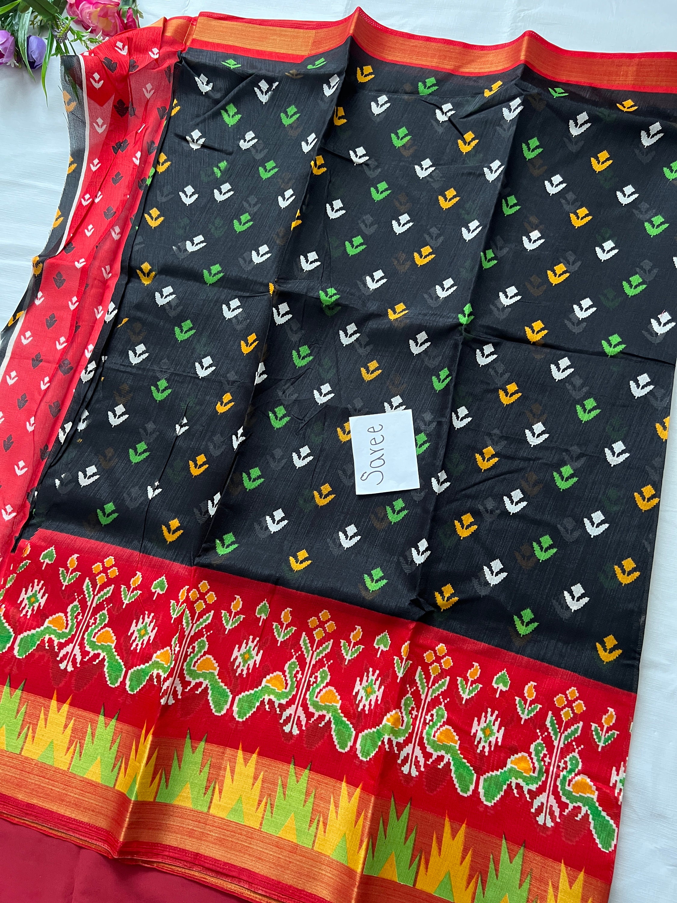 Chandri Ikkat Designe Saree/daily Wear/party Were Black Saree/ With Red ...