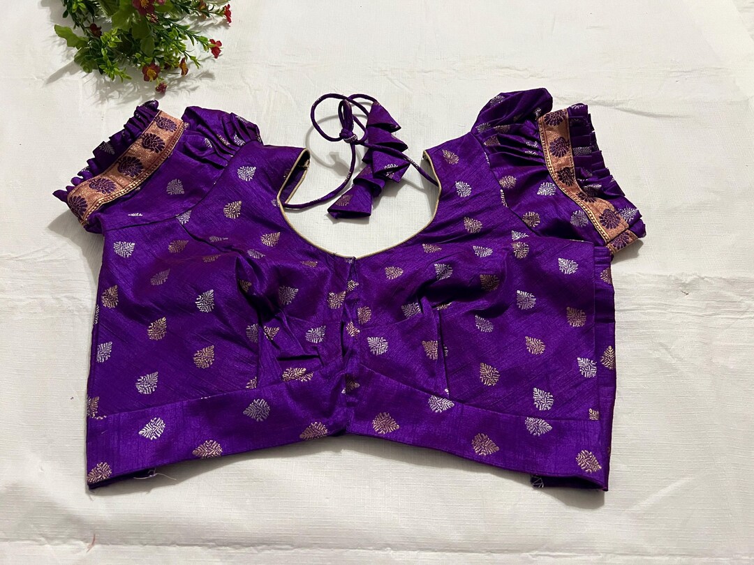 Purple Color Blouse/indian Saree Blouse/puffed Sleeve Banarasi Silk ...