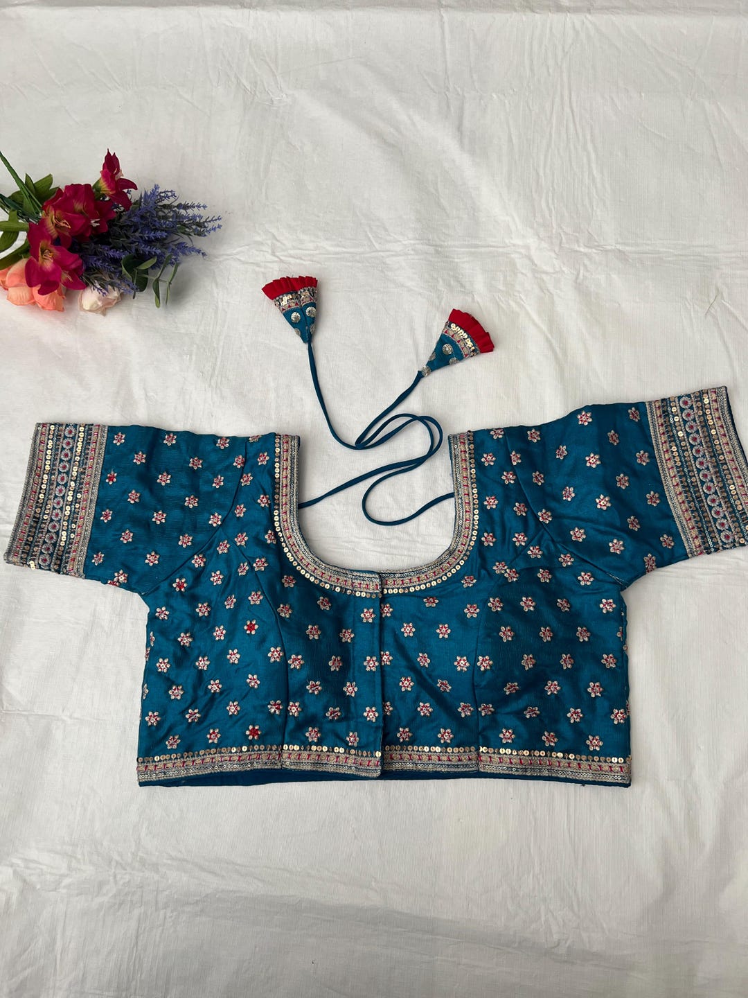 Ocean Blue Color Silk Bouse Ready-made/cup Size C to D/chek the Size ...