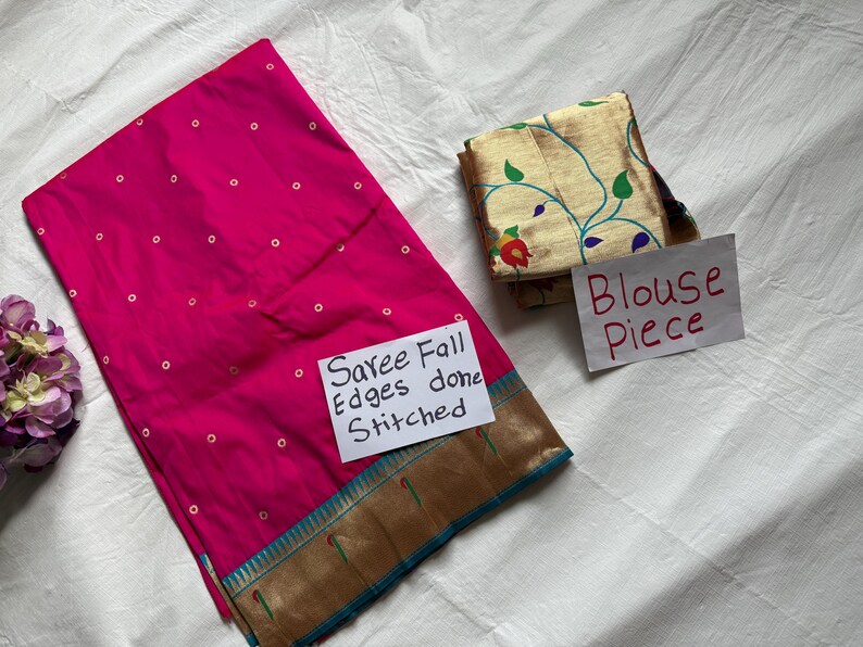 Rani Pink Paithani Silk Saree: Soft /gold Yellow Zari Border/fall Edges ...