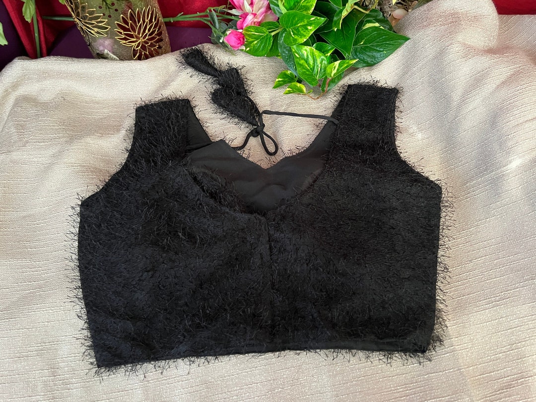 Saree Blouse Black Color Soft on Top Furry Strings /size 34 to 36 ...