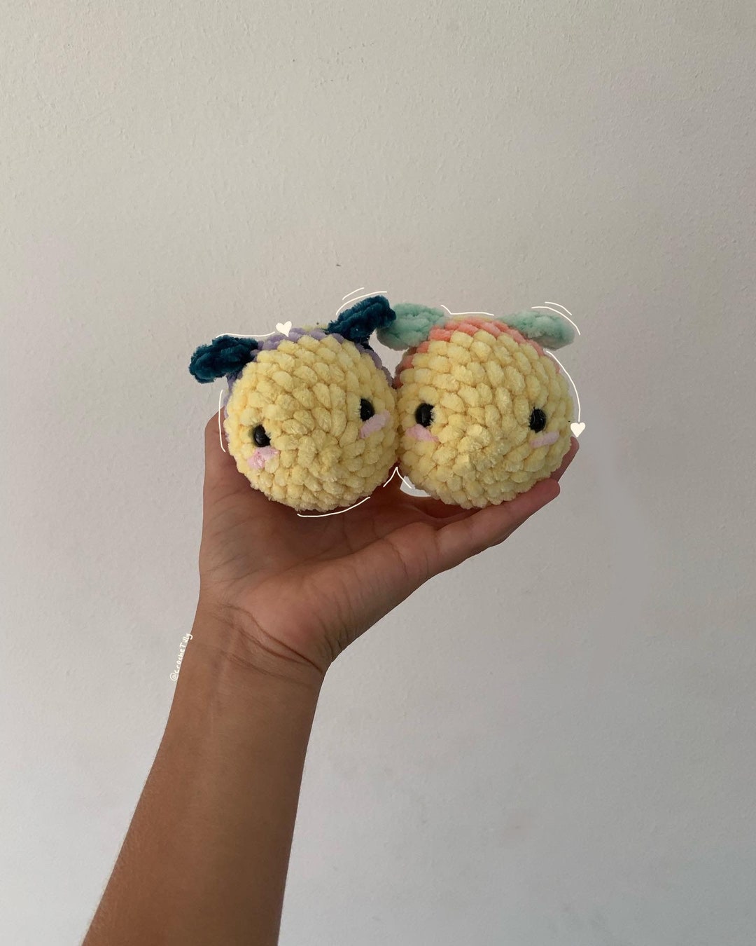 Cute Mini Blackberry and Peach Crochet Bees, Stress Reliever, Toy ...
