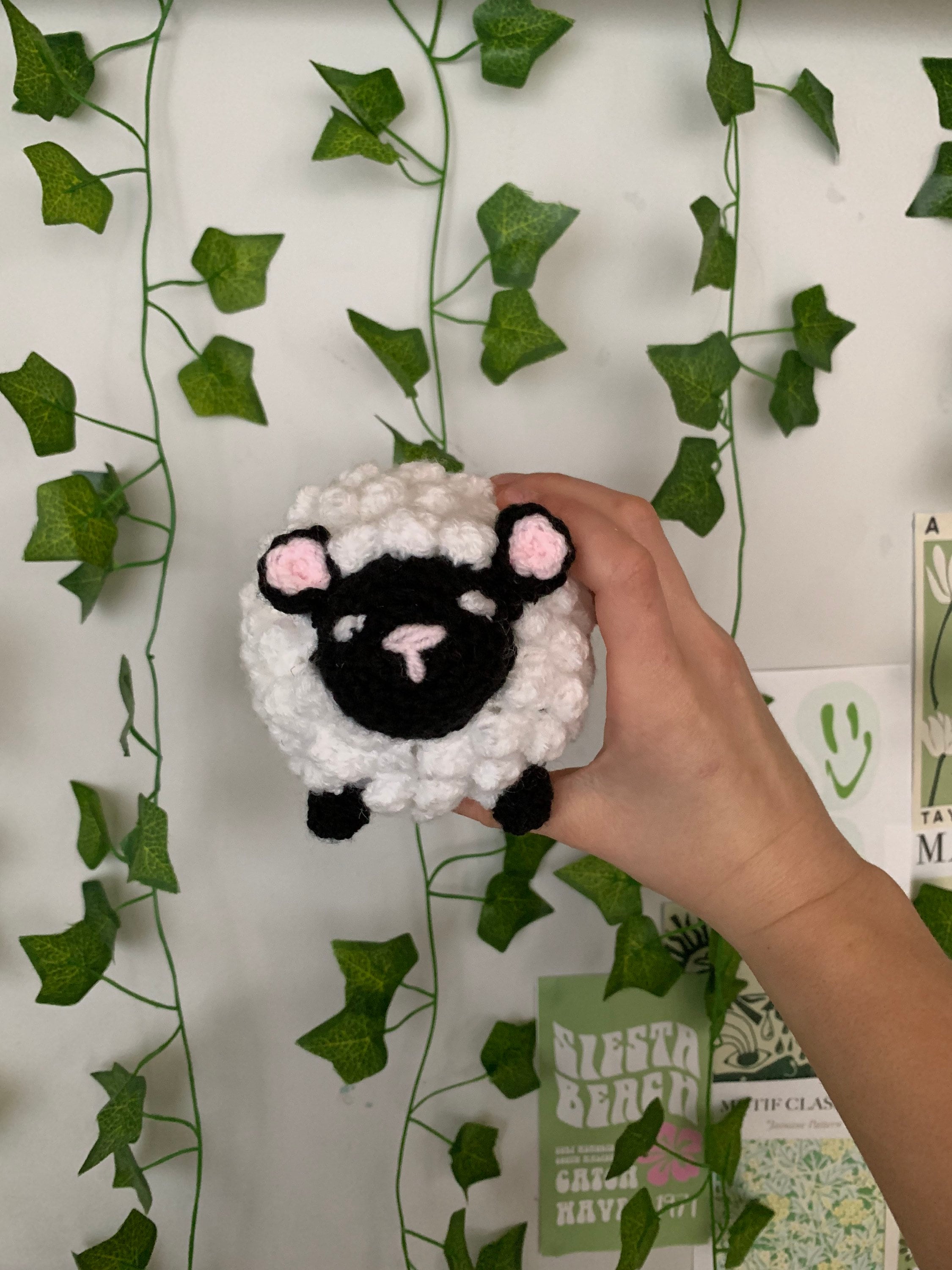 Cute Fluffy Squishy Crochet Puffy Animal Sheep White,black and Pink ...